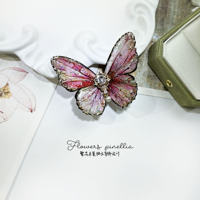 复古偏光红色蝴蝶边夹一字夹森系拍照旅拍古风汉服宫cos配饰