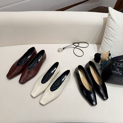 H55女鞋纸片人2026春季新款简约气质浅口法式尖头小皮鞋两穿单鞋