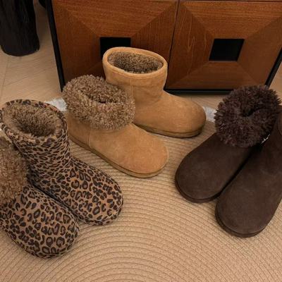 H55女鞋雪野寻豹2025冬季新款两穿短筒百搭平底增高小熊雪地靴