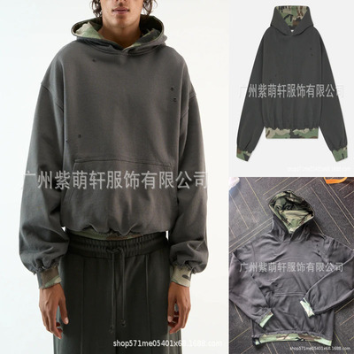 跨境男女假两件连帽卫衣Hoodie