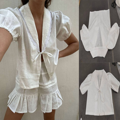 欧美短袖开衫休闲宽松blouse