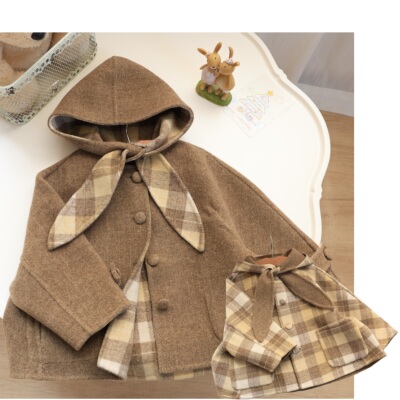 秋冬女童双面羊毛连帽大衣