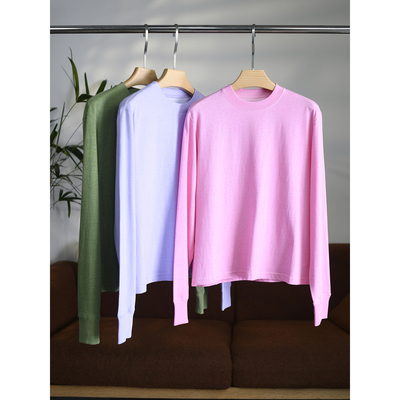 颖颖家 超亲肤多色定染进口环保棉罗纹圆领休闲长袖T恤 宽松W1599