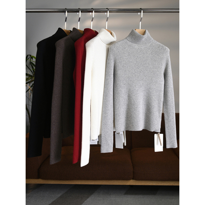 颖颖家 匠心J系 简约纯羊绒竖坑条一体成型高领针织打底衫 W1815