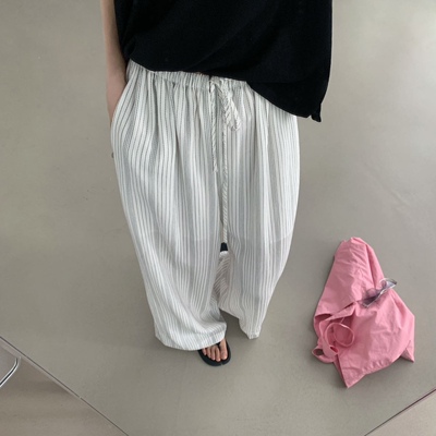 aboutmoon天丝麻条纹裤休闲裤女