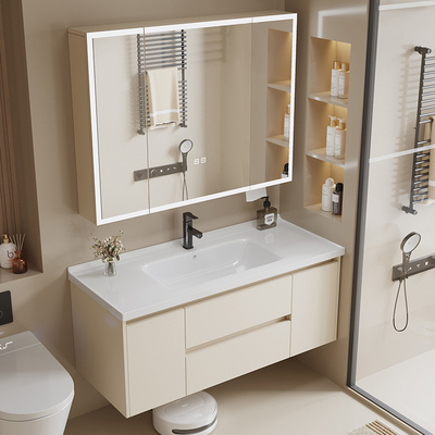 奶油蜂窝板浴室柜组合铝合金陶瓷一体盆卫生间洗漱台洗手洗脸盆柜