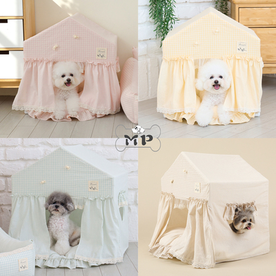 韩代宠物格纹荷叶边帐篷小房子