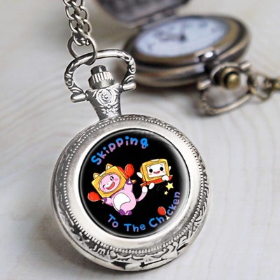 LankyBox卡通周边可爱纸盒人猫咪ins复古翻盖怀表动漫挂表项链表