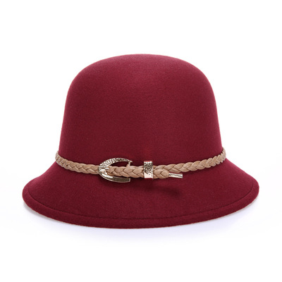 秋冬新款皮带毛呢渔夫帽女士