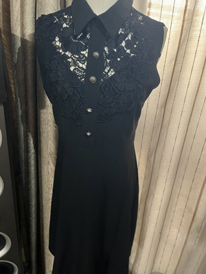 现货  蕾丝拼接黑色连衣裙显瘦修身