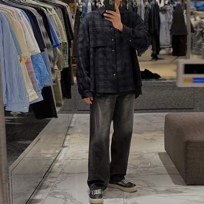 长袖休闲风日常格子衬衫男装