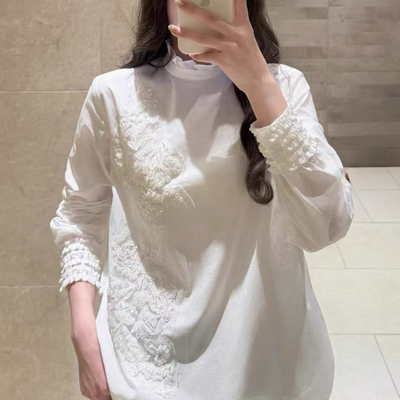 DY紫-2026春时尚串珠刺绣宽松立领日常通勤百搭衬衣衬衫A9812