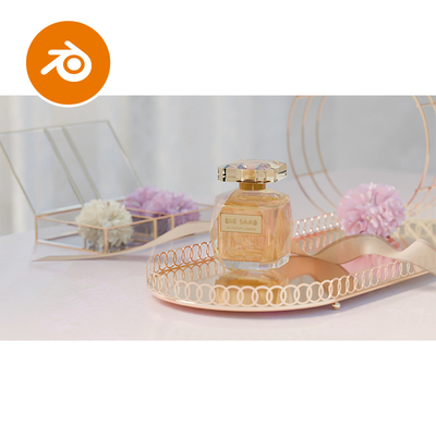 Blender香水产品渲染香槟色静景美妆明亮场景模型建模玫瑰金3289