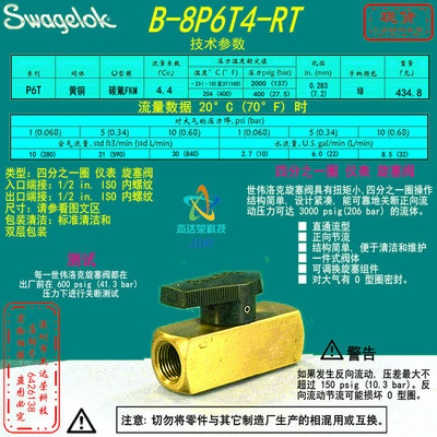 【B-8P6T4-RT】Swagelok世伟洛克黄铜1/4圈旋塞阀1/2 inISO内螺纹