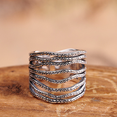 人品银品源头厂货新款S925银手饰女式缕空开口精工戒指时尚简约