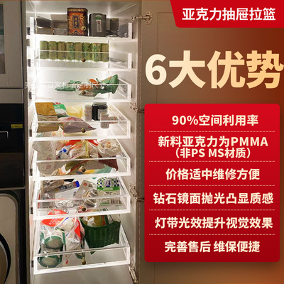 大怪物拉篮衣柜厨房橱柜高柜零食柜全透明亚克力拉篮抽屉任意定制