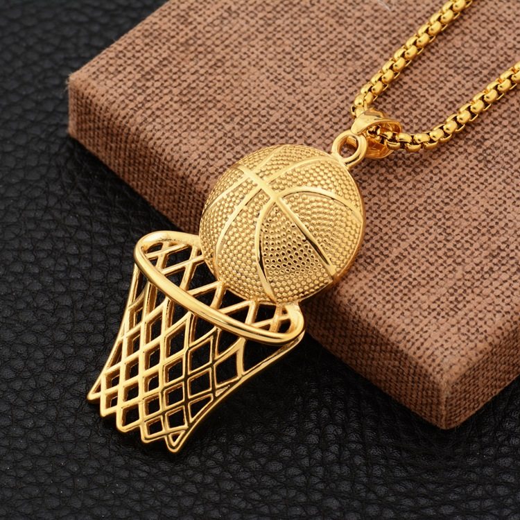 Goofan欧美日韩时尚篮球进网嘻哈项链挂饰男女款钛钢STN1279_虎窝淘