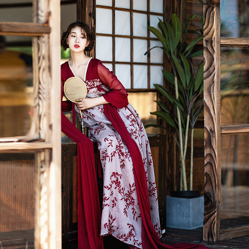 现货【虞美人】改良齐胸襦裙新款汉服元素连衣裙女夏红色长裙子仙