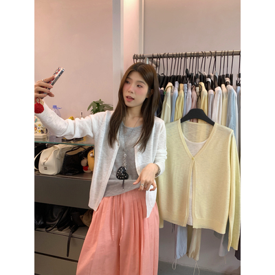 ULOUR/U粒-档口爆款～韩系撞色假两件针织防晒色系好好看针织J611