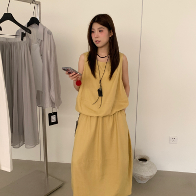 ULOUR/U粒-26夏上新韩韩无袖小衫+弯刀半裙苎麻套装配项链一95801