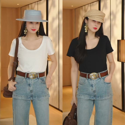 双面长绒棉舒适大圆领修身款T恤