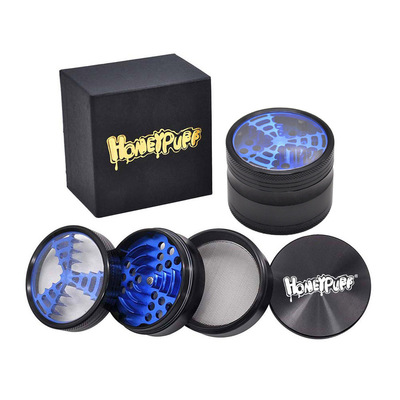 HONERPUFF磨烟器四层直径63mm金属铝合金透视天窗磨烟器grinder