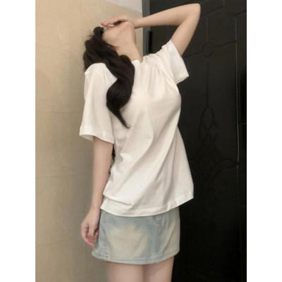 2026新款纯色圆领重磅t恤女夏季短袖宽松白色内搭基础款韩系上衣