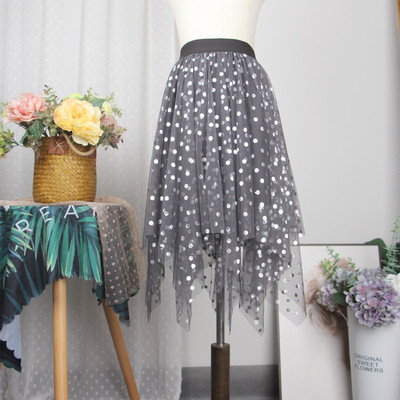 不规则蓬蓬裙波点网纱半身裙