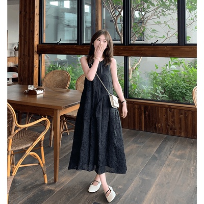 富贵 rich【月光夜曲】小个子黑色背心裙刺绣无袖裙子