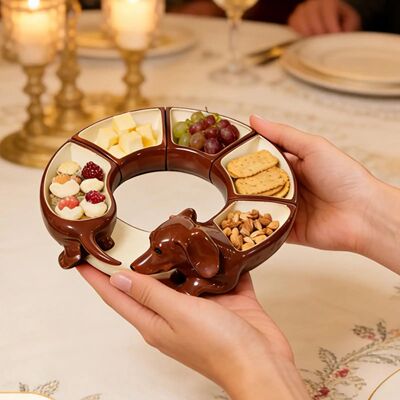 Dachshund Design Divided Tray Resin 5 Compartment Serving