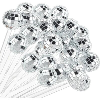 40pcs 7.4x1Inch Disco Balls Cocktail Stirrers Silver
