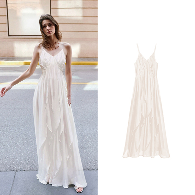 法式度假吊带显瘦收腰长裙
