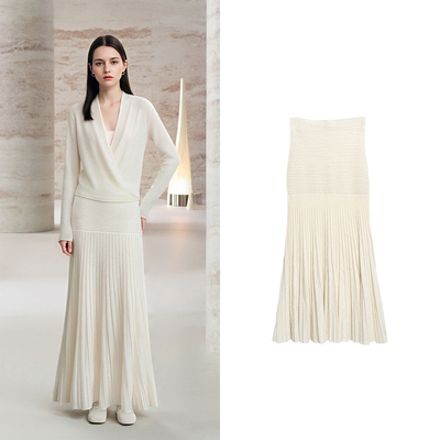春秋轻熟优雅针织百褶垂坠半身裙