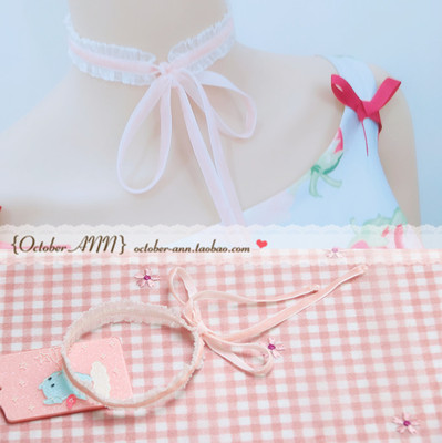 choker厘米系带木耳边墨绿色项圈