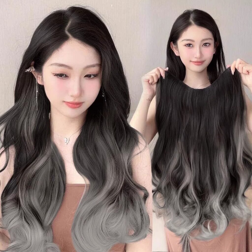 假发女长发渐变巴黎画染挂耳染大波浪挑染卷发片一片式蓬松接发片