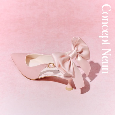 Concept Neun Fairytale系列尖头后空蝴蝶结绸缎高跟鞋