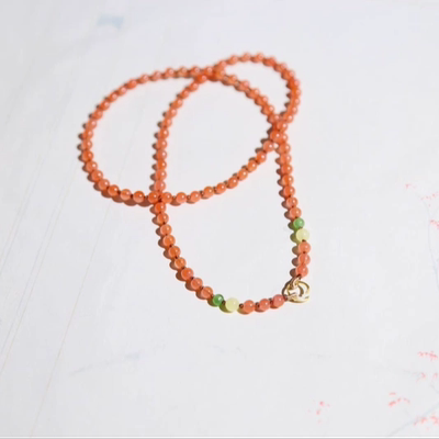 一物多用 黄金翡翠蜜蜡和田玉等吊坠挂绳  殷桃红米珠4MM项链珠链