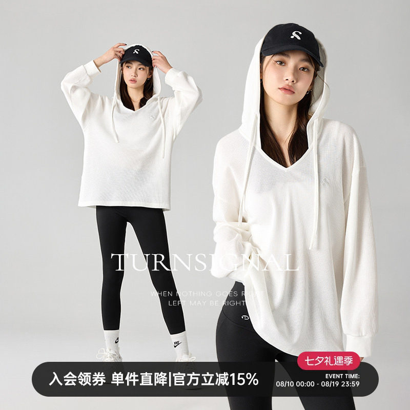 Turn Signal潮牌长袖T恤女2026新款宽松休闲连帽防晒罩衫运动上衣