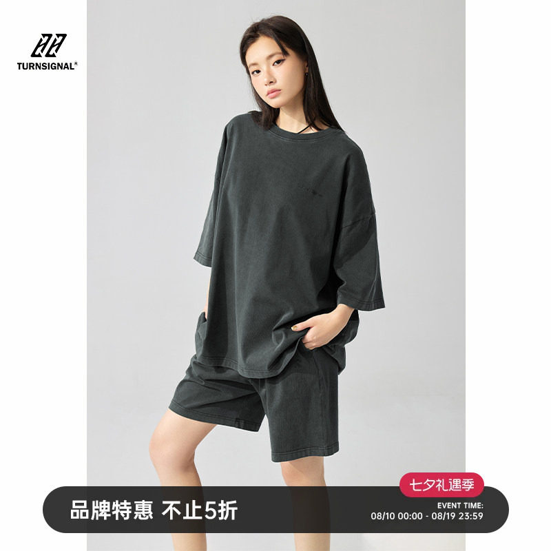 Turn Signal潮牌短袖短裤套装女夏季2025新款宽松休闲运动两件套