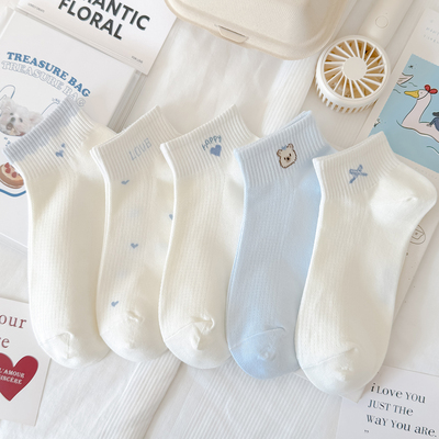 蓝心小熊春夏薄款透气短筒棉袜女
