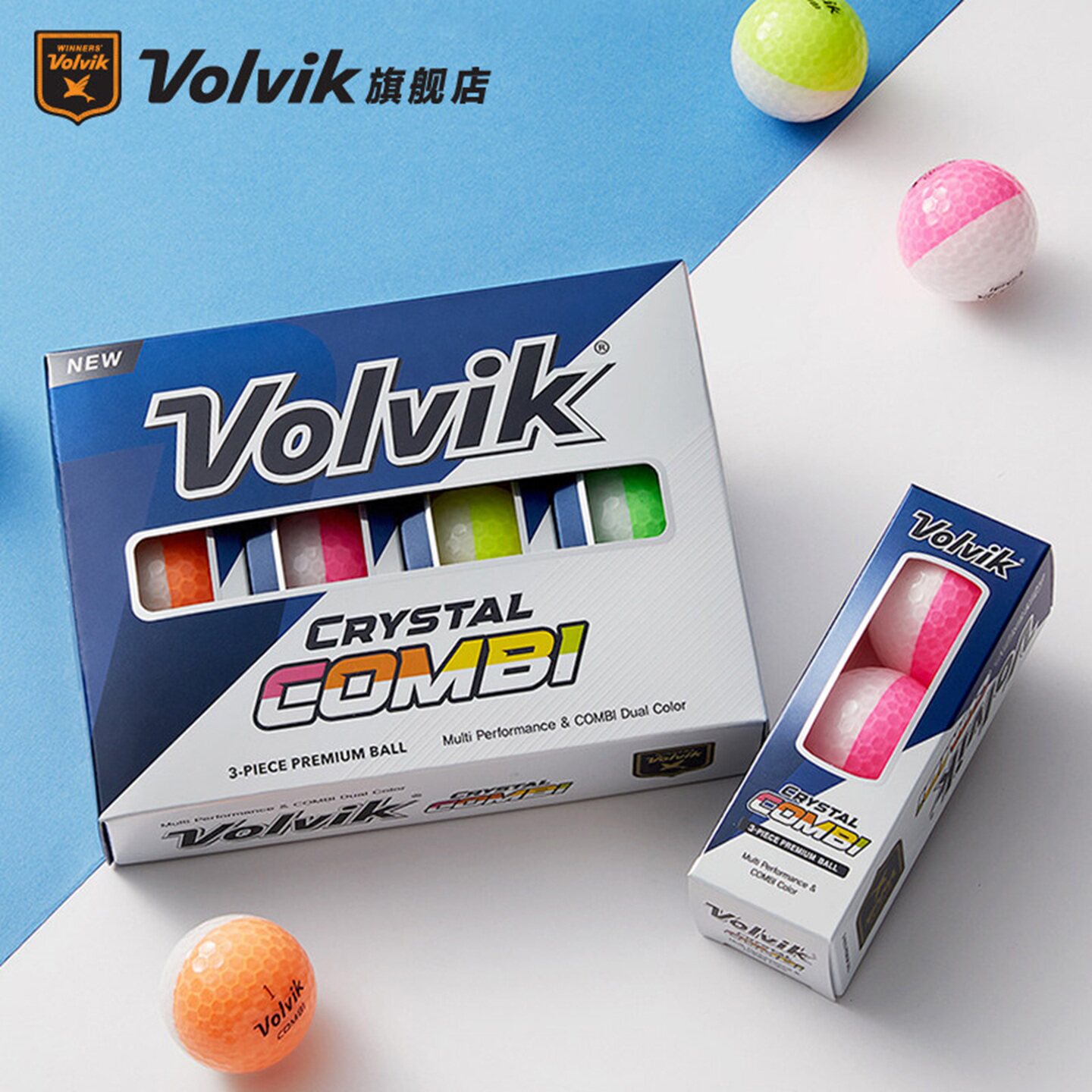 VOLVIK沃维克高尔夫CRYSTAL COMBI双色360度推杆线礼物盒彩光面球