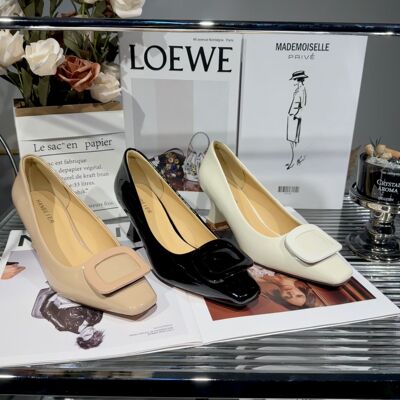 H66051法式晚风单鞋通勤黑色高跟鞋酒红色瓢鞋绿色小猫跟尖头细跟