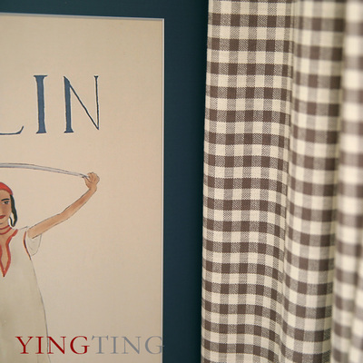 咖色小格窗帘涤棉遮光美式客厅