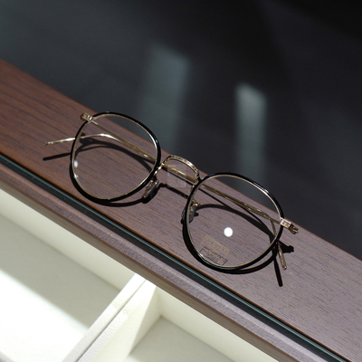 EYEVAN7285陈冠希款717W 时尚复古日本手工眼镜光学镜框黑金色