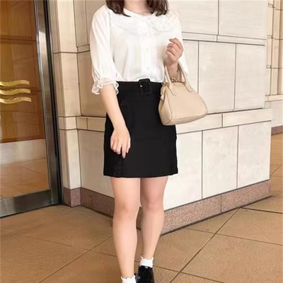 elake宽松甜美蕾丝边中袖