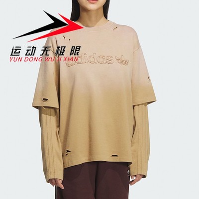 正品阿迪达斯三叶草女装2025冬款时尚潮流街头运动长袖T恤 KS8496