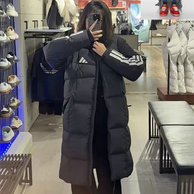 Adidas 阿迪达斯 男女同款黑色长款休闲羽绒服保暖防风 JG3840