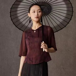 凤轩阁 100桑蚕丝香云纱花萝上衣68065A 上衣