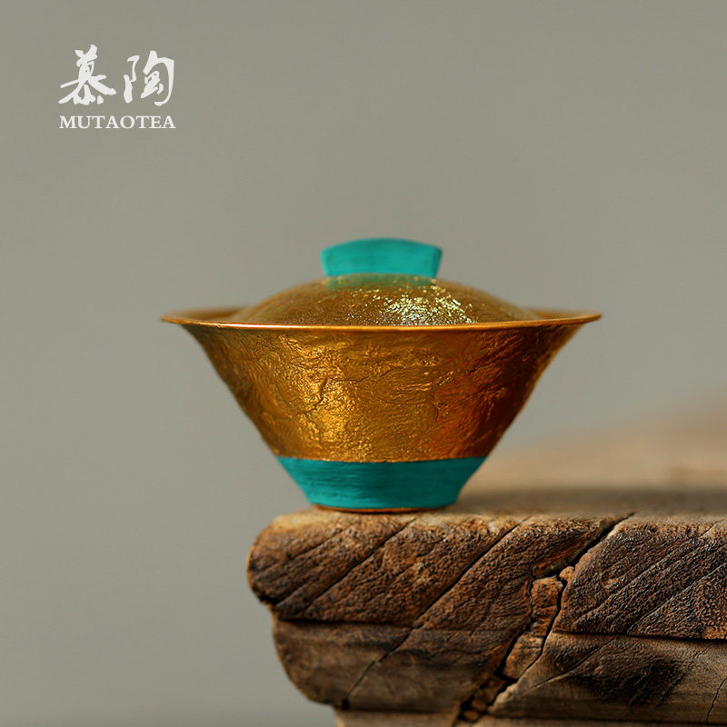 慕陶ins薄胎盖碗茶杯鎏银金单个高档不烫手盖杯陶瓷功夫茶泡茶碗