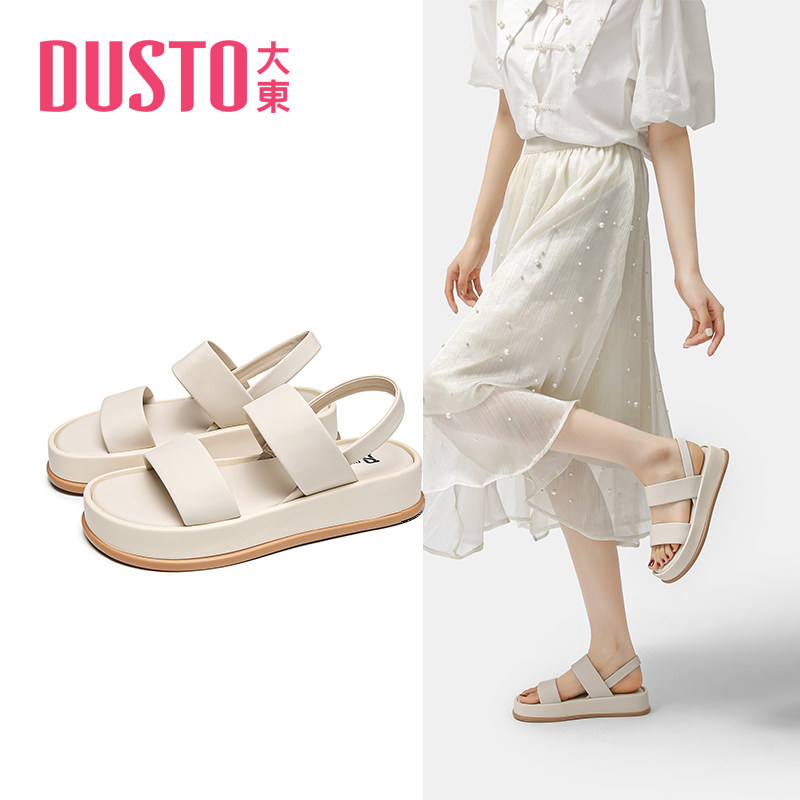 DUSTO大东22新款夏季简约休闲中跟平底一字扣厚底凉鞋女鞋22X2135_虎窝淘